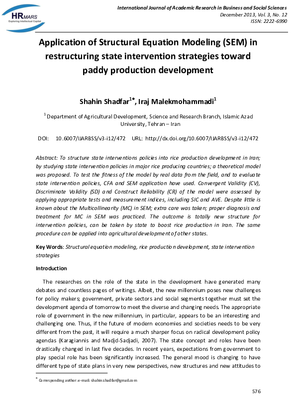 (PDF) Application of Structural Equation Modeling (SEM) in restructuring state intervention ...