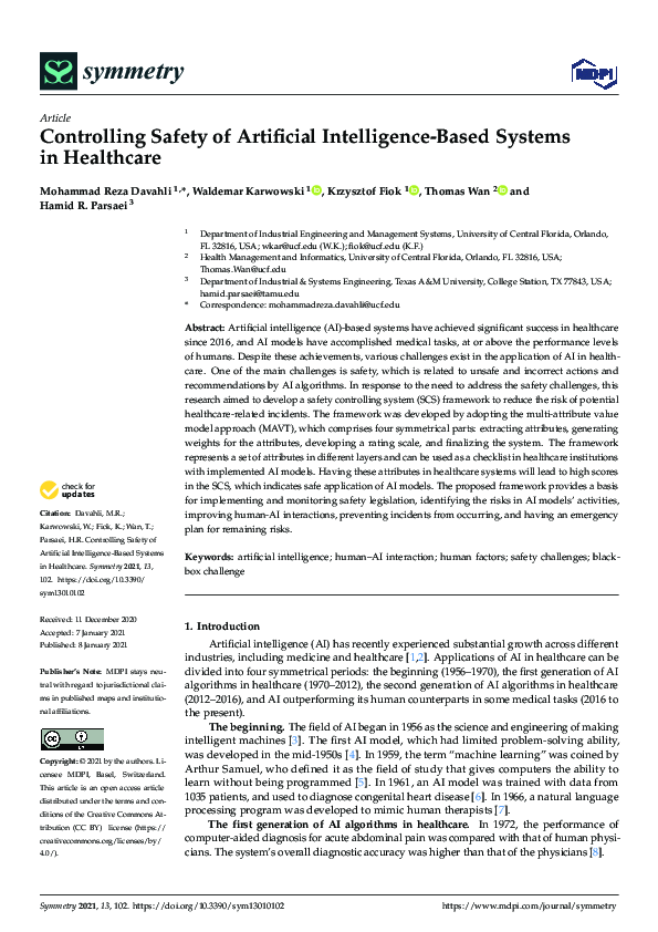 (PDF) Controlling Safety of Artificial Intelligence-Based Systems in Healthcare