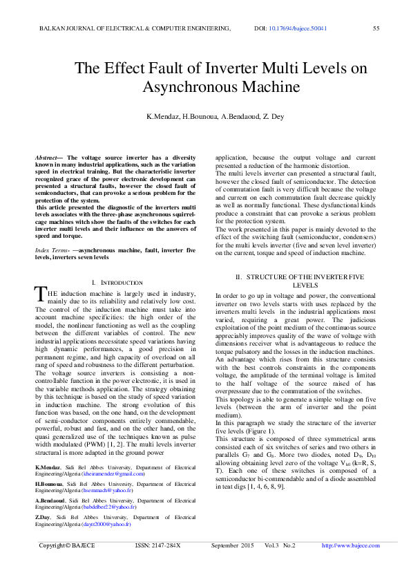 (PDF) The Effect Fault of Inverter Multi Levels on Asynchronous Machine | kheira mendaz ...