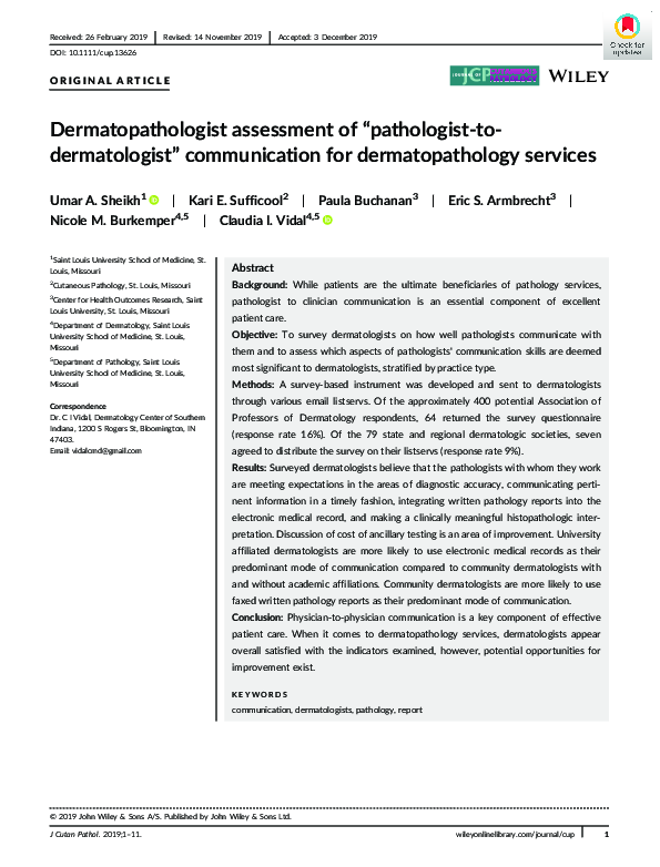 (PDF) Dermatopathologist assessment of “pathologist‐to‐dermatologist ...