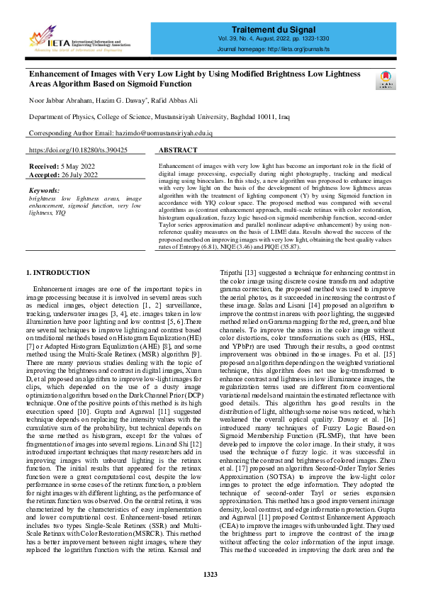 (PDF) Enhancement of Images with Very Low Light by Using Modified Brightness Low Lightness Areas ...