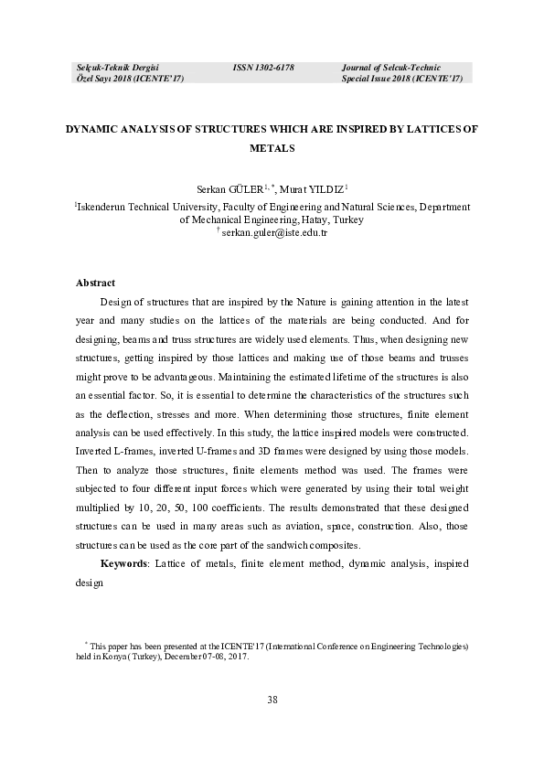 (PDF) Dynamic Analysis of Structures Which Are Inspired by Lattices of Metals