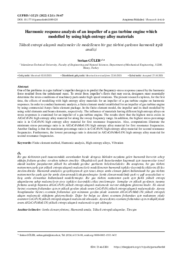 (PDF) Harmonic response analysis of an impeller of a gas turbine engine which modelled by using ...