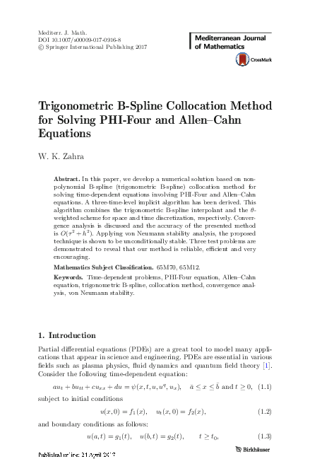 Pdf Trigonometric B Spline Collocation Method For Solving Phi Four
