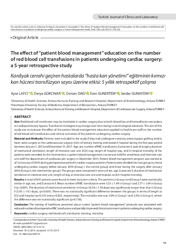 (PDF) The effect of “patient blood management” training on the number ...