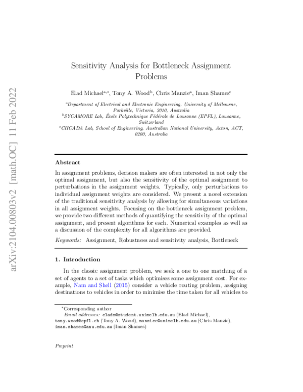 (PDF) Global Sensitivity Analysis for Bottleneck Assignment Problems
