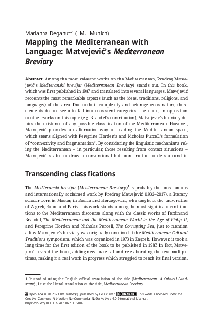 (PDF) Mapping the Mediterranean with Language: Matvejević's ...
