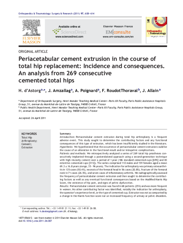(PDF) Periacetabular cement extrusion in the course of total hip ...