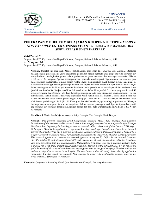(PDF) Penerapan Model Pembelajaran Kooperatif Tipe Example Non Example Untuk Meningkatkan Hasil ...