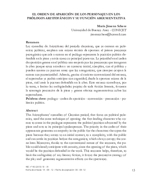 (PDF) El orden de aparición de los personajes en los prólogos ...