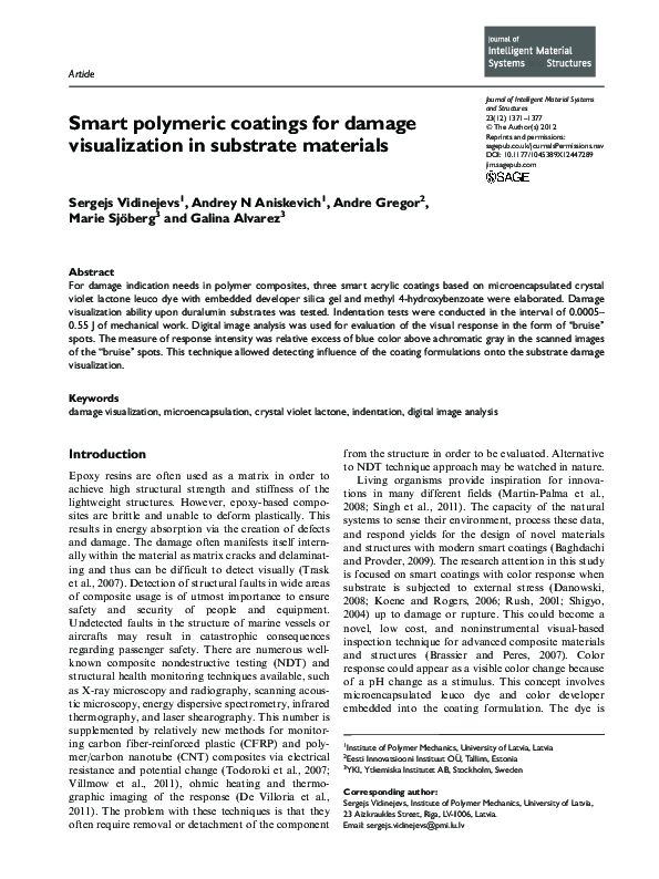 (PDF) Smart polymeric coatings for damage visualization in substrate materials