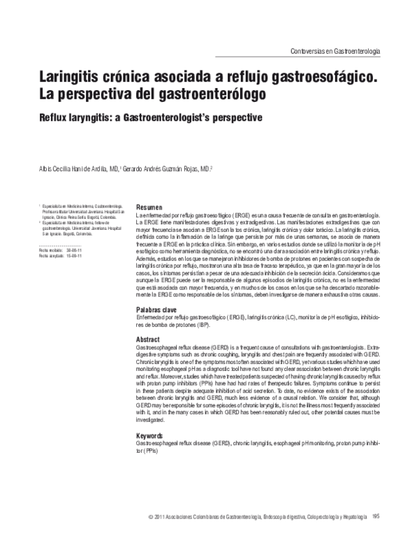(PDF) Reflux laryngitis: a Gastroenterologist's perspective