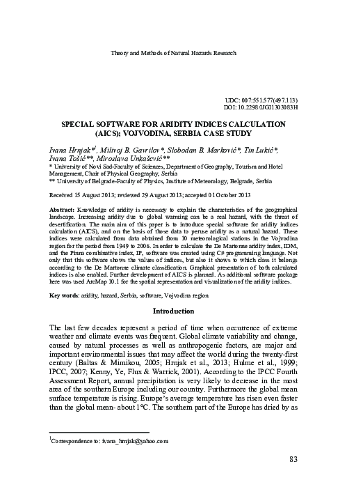 (PDF) Special software for aridity indices calculation (AICS ...