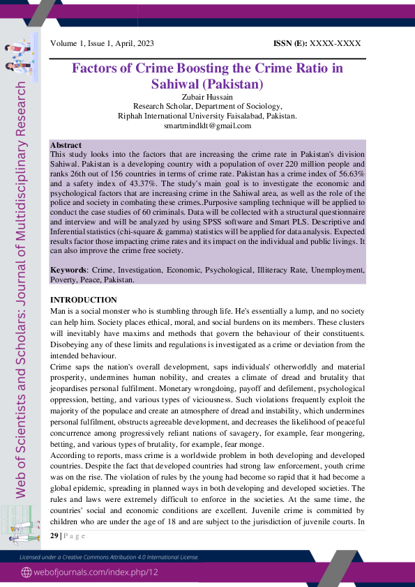 (PDF) Factors of Crime Boosting the Crime Ratio in Sahiwal (Pakistan
