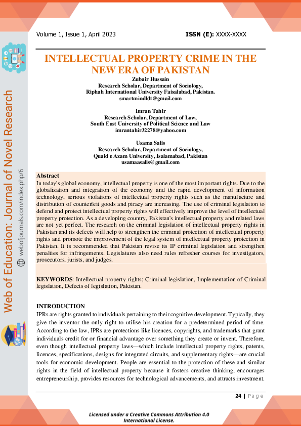 (PDF) INTELLECTUAL PROPERTY CRIME IN THE NEW ERA OF PAKISTAN
