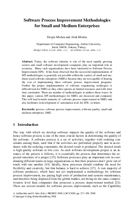 (PDF) Software Process Improvement Methodologies for Small and Medium Enterprises