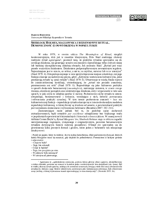 (PDF) Sherlock Holmes, a Mangle and a Meaningless Ritual: The Demonic ...