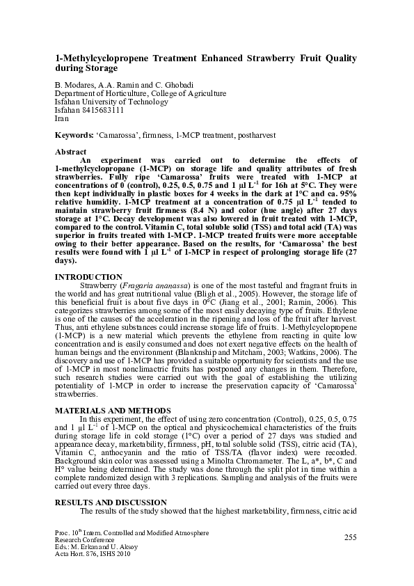 (PDF) 1-METHYLCYCLOPROPENE Treatment Enhanced Strawberry Fruit Quality During Storage
