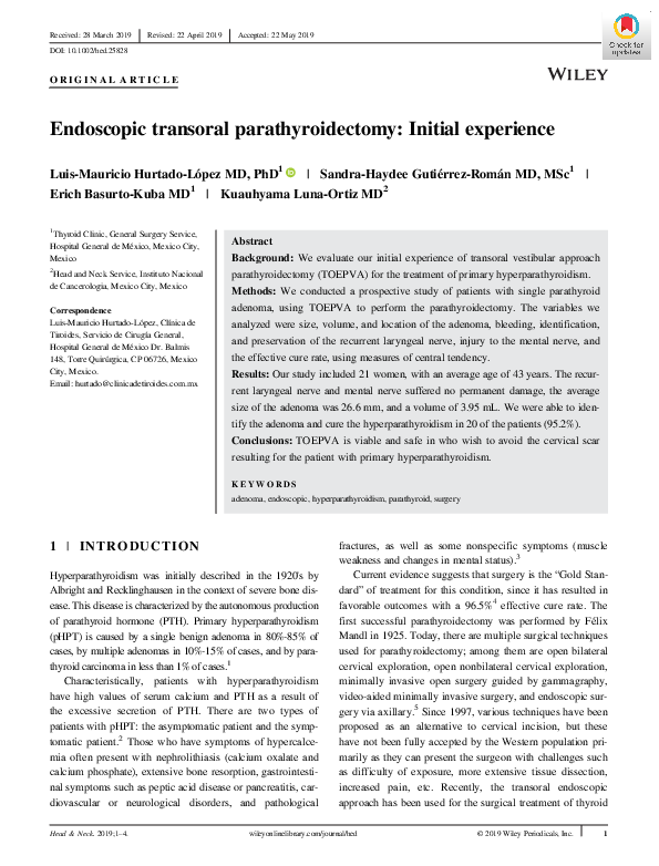 (PDF) Endoscopic transoral parathyroidectomy: Initial experience