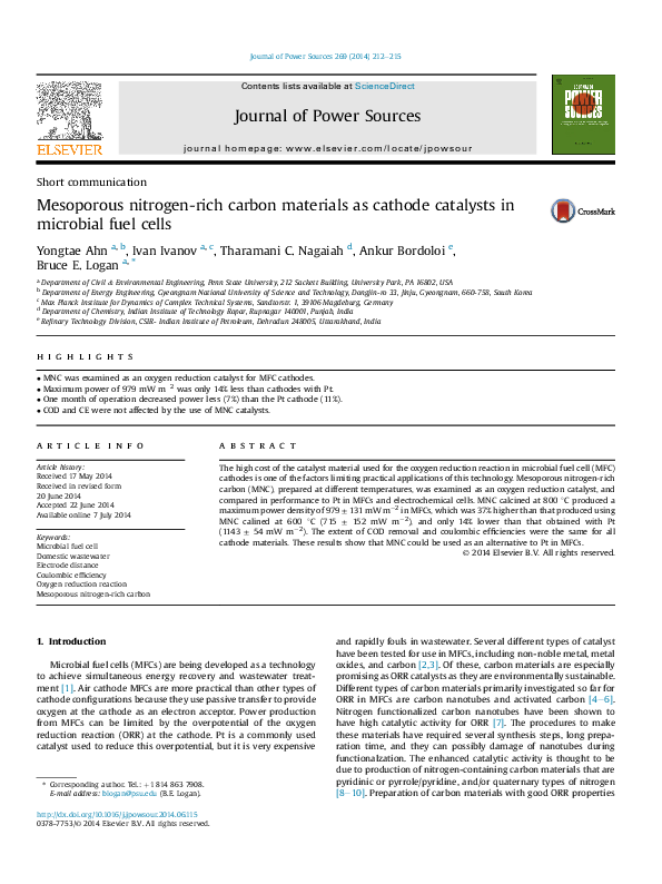 (PDF) Mesoporous nitrogen-rich carbon materials as cathode catalysts in microbial fuel cells
