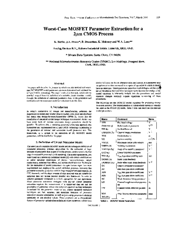 Pdf Worst Case Mosfet Parameter Extraction For A 2 μm Cmos Process