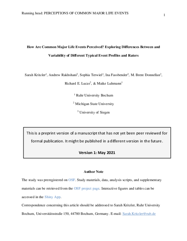 (PDF) How Are Common Major Life Events Perceived? Exploring Differences ...