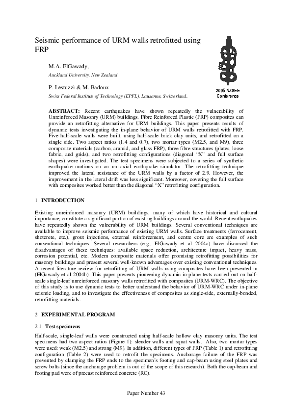 (PDF) Seismic performance of URM walls retrofitted using FRP
