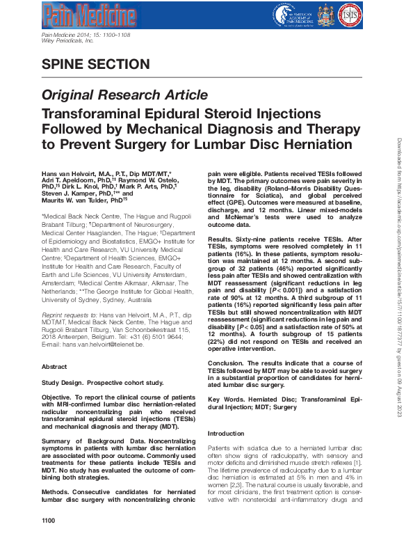 (PDF) Transforaminal Epidural Steroid Injections Followed by Mechanical ...