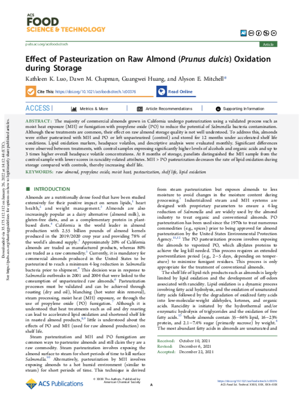 (PDF) Effect of Pasteurization on Raw Almond ( Prunus dulcis ...