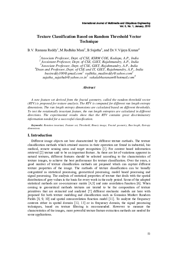 (PDF) Texture Classification Based on Random Threshold Vector