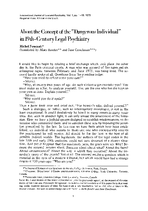 (PDF) About the concept of the “dangerous individual” in 19th-century ...