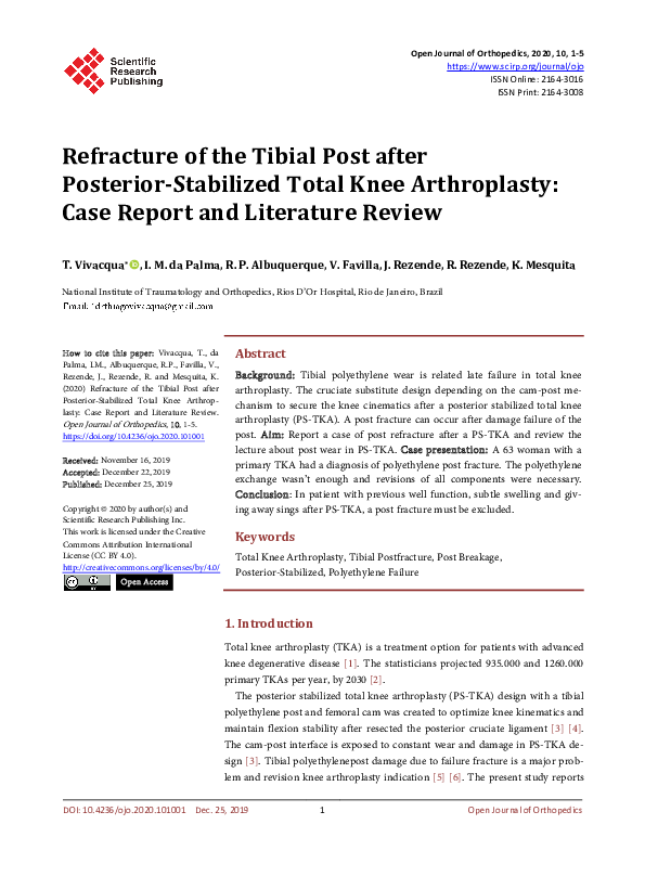(PDF) Refracture of the Tibial Post after Posterior-Stabilized Total Knee Arthroplasty: Case ...