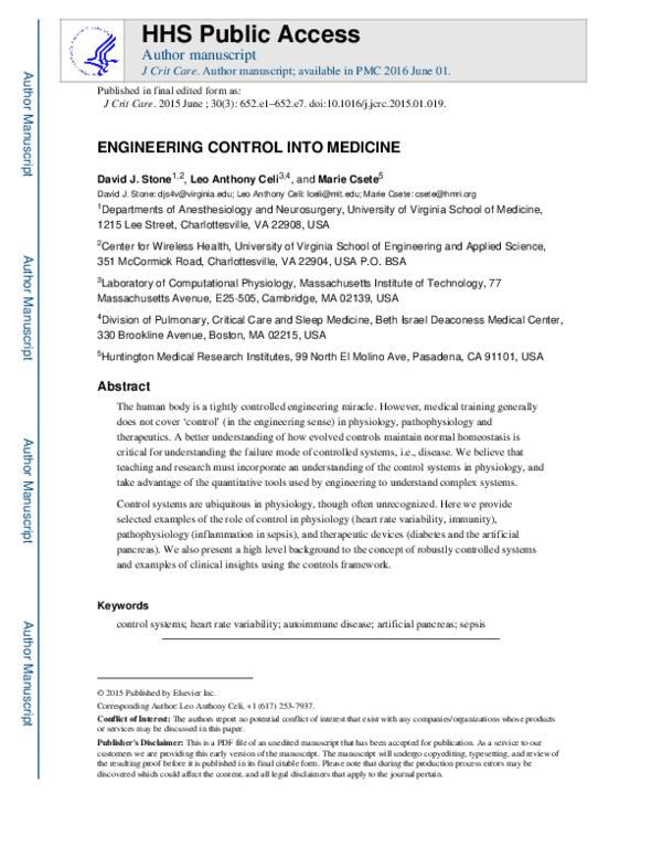 (PDF) Engineering control into medicine