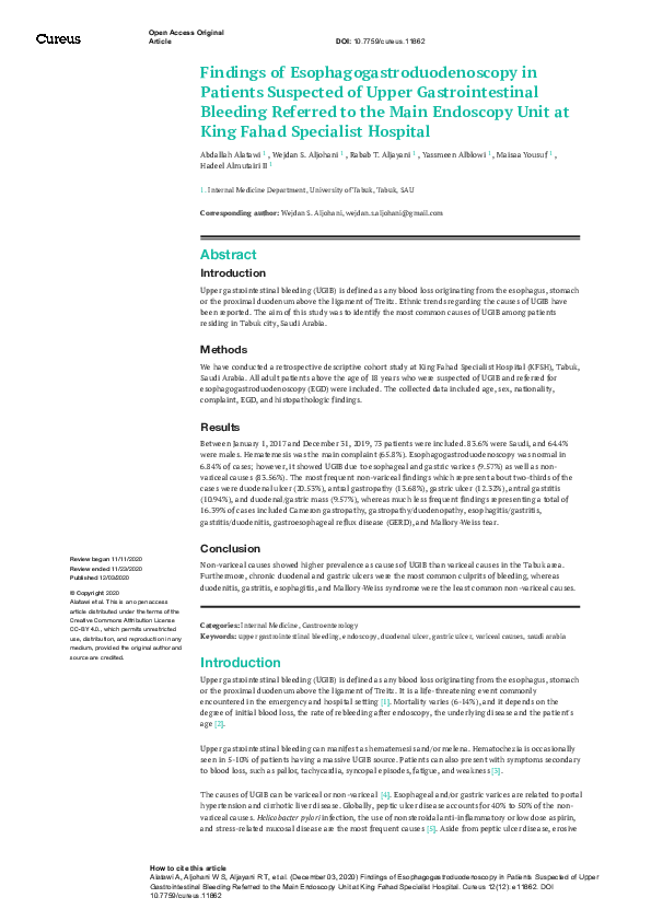 (PDF) Findings of Esophagogastroduodenoscopy in Patients Suspected of ...