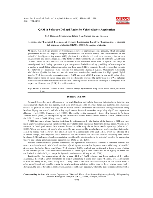 (PDF) QAM in Software Defined Radio for Vehicle Safety Application