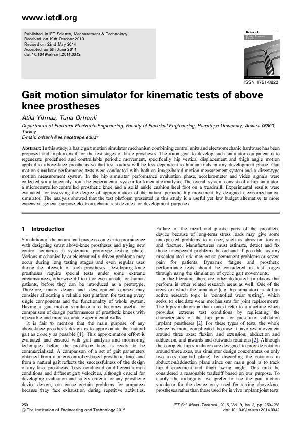 (PDF) Gait motion simulator for kinematic tests of above knee prostheses