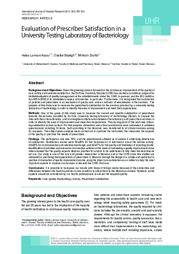 (PDF) Evaluation of Prescriber Satisfaction in a University Testing ...