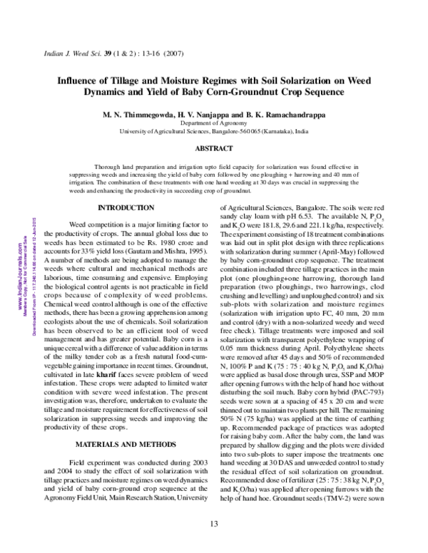 (PDF) Influence of Tillage and Moisture Regimes with Soil Solarization on Weed Dynamics and ...