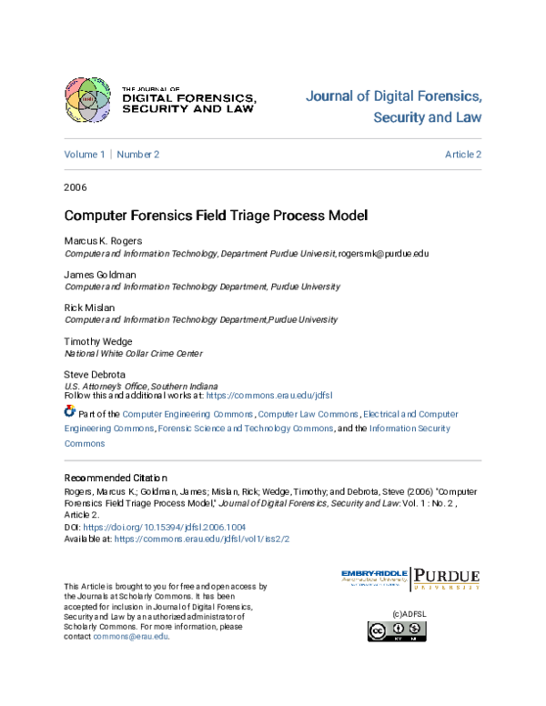 (PDF) Computer Forensics Field Triage Process Model