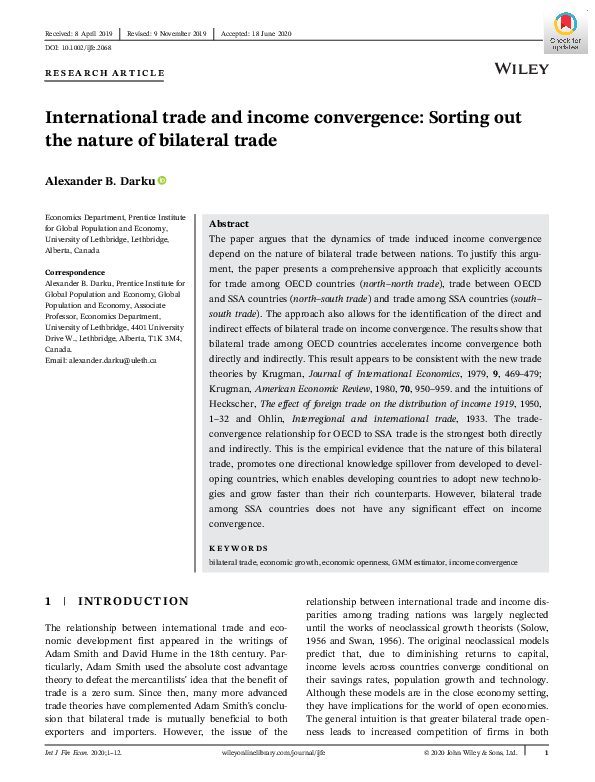 (PDF) International trade and income convergence: Sorting out the ...