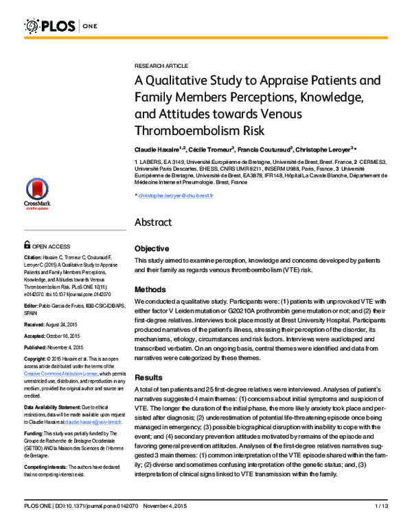 (PDF) A Qualitative Study to Appraise Patients and Family Members Perceptions, Knowledge, and ...
