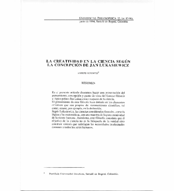 (PDF) Creatividad de la ciencia según Jan Lukasiewicz