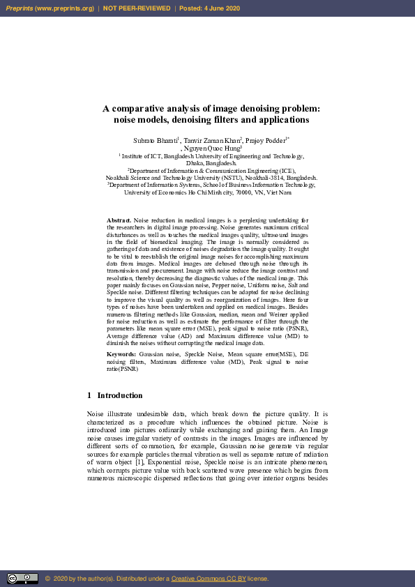 (PDF) A Comparative Analysis of Image Denoising Problem: Noise Models, Denoising Filters and ...