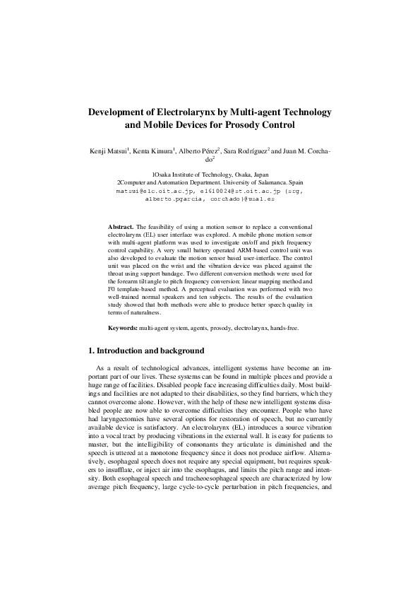 (PDF) Development of Electrolarynx by Multi-agent Technology and Mobile ...