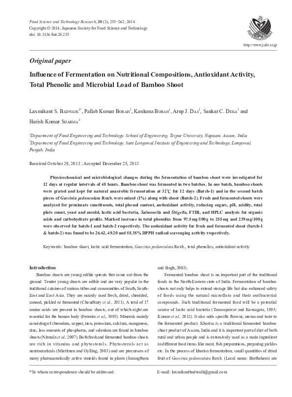 (PDF) Influence of Fermentation on Nutritional Compositions, Antioxidant Activity, Total ...