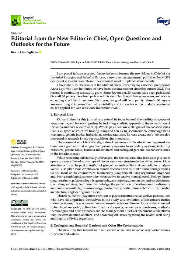 (PDF) Editorial from the New Editor in Chief, Open Questions and ...