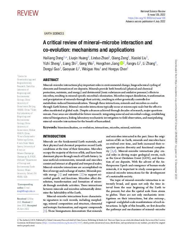 (PDF) A critical review of mineral–microbe interaction and co-evolution ...