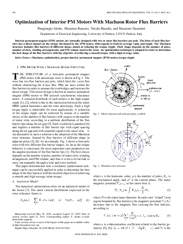 (PDF) Optimization of Interior PM Motors With Machaon Rotor Flux Barriers