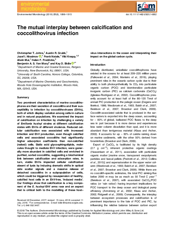 (PDF) The mutual interplay between calcification and coccolithovirus ...