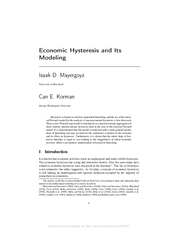 (PDF) Economic Hysteresis and its Modeling